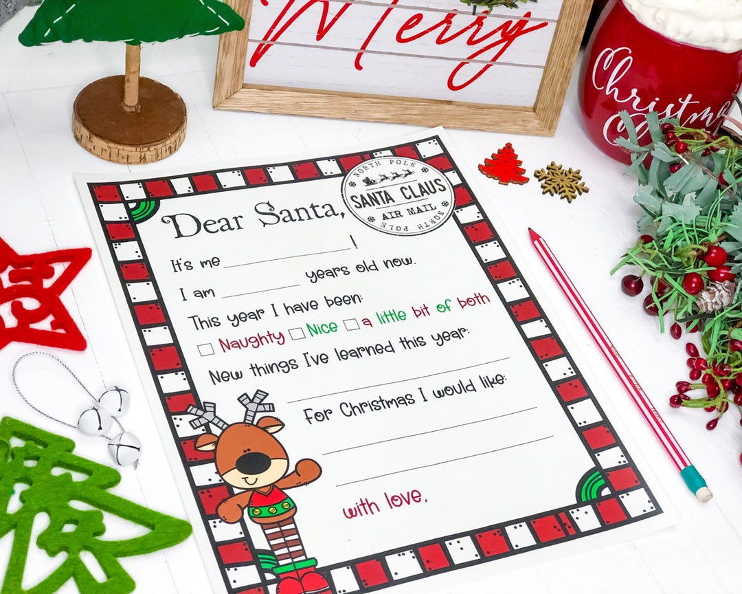 Letter to Santa Printable, Christmas Wish List, Kids Letter to Santa ...