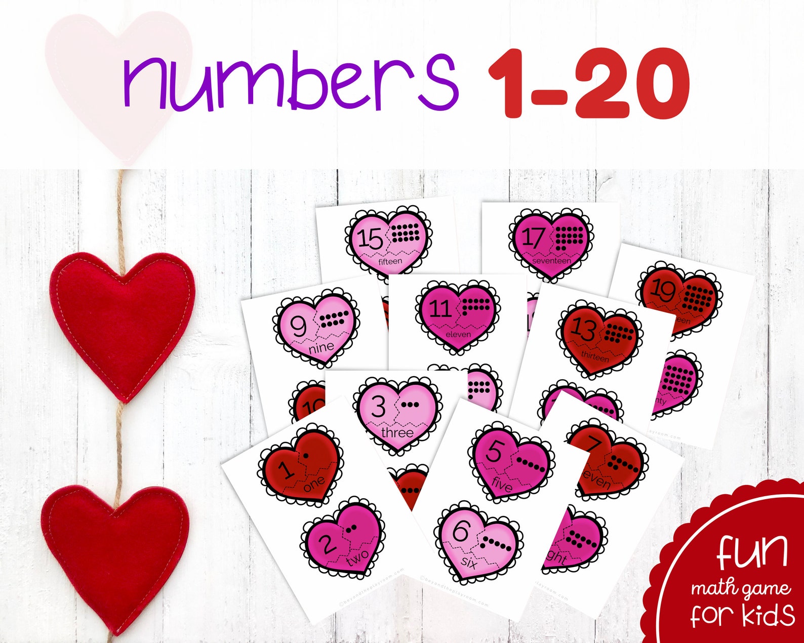 Valentine's Day Math Game, Printable Activity for Kids, Puzzle Game for ...