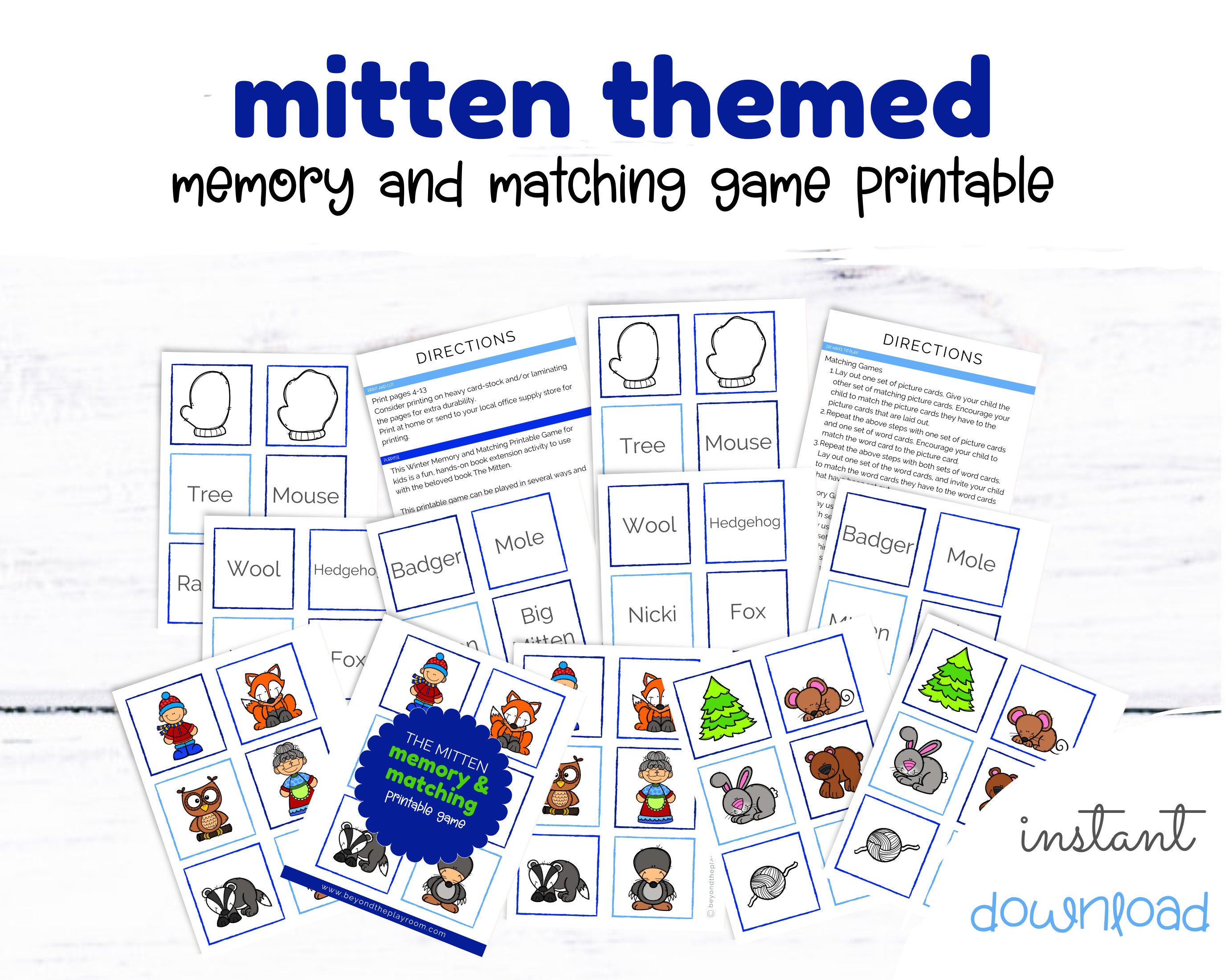 The Mitten Printable, Memory Game for Kids, Winter Memory Game ...