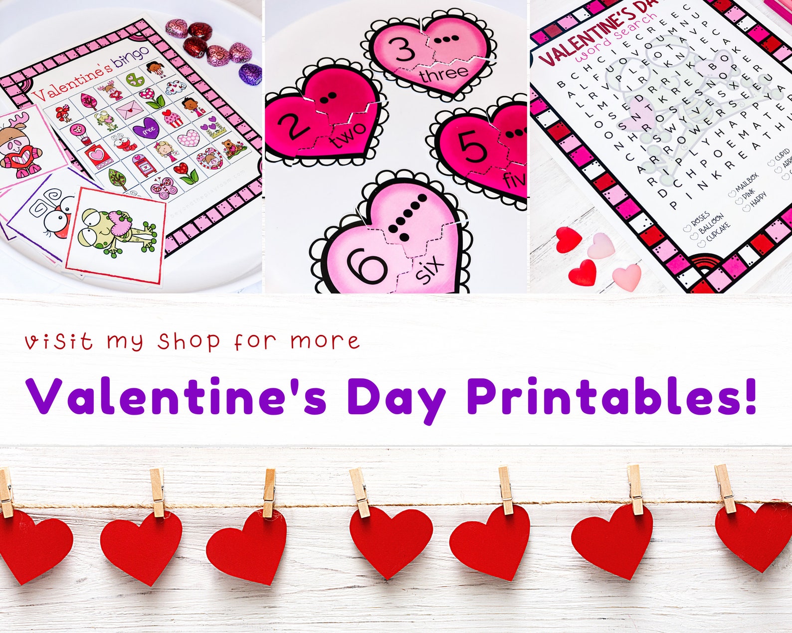 Valentine's Day Math Game, Printable Activity for Kids, Puzzle Game for ...