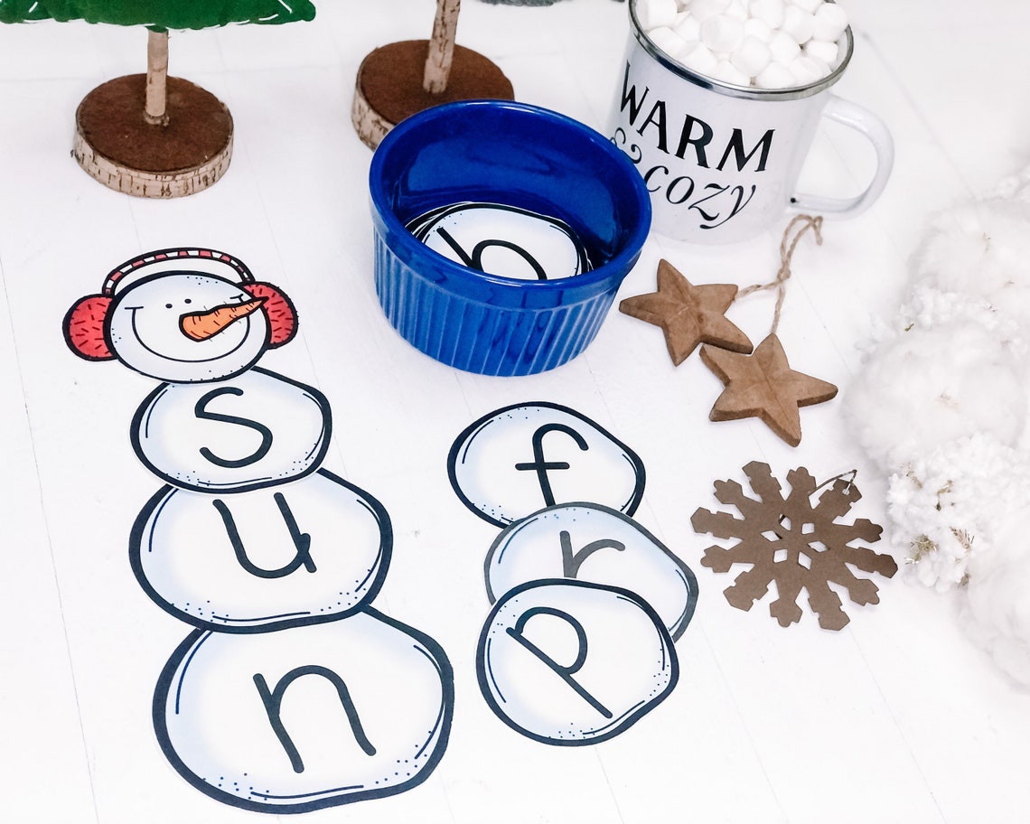 Snowman Activity, Winter Printable Activity, CVC Word Families, Winter ...