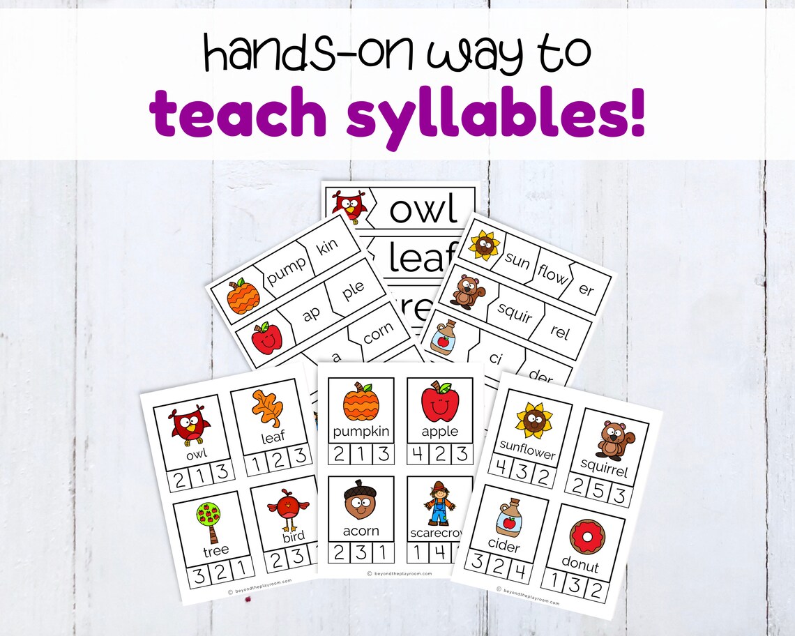 Fall Syllable Game Printable Literacy Activity for Kids Preschool ...