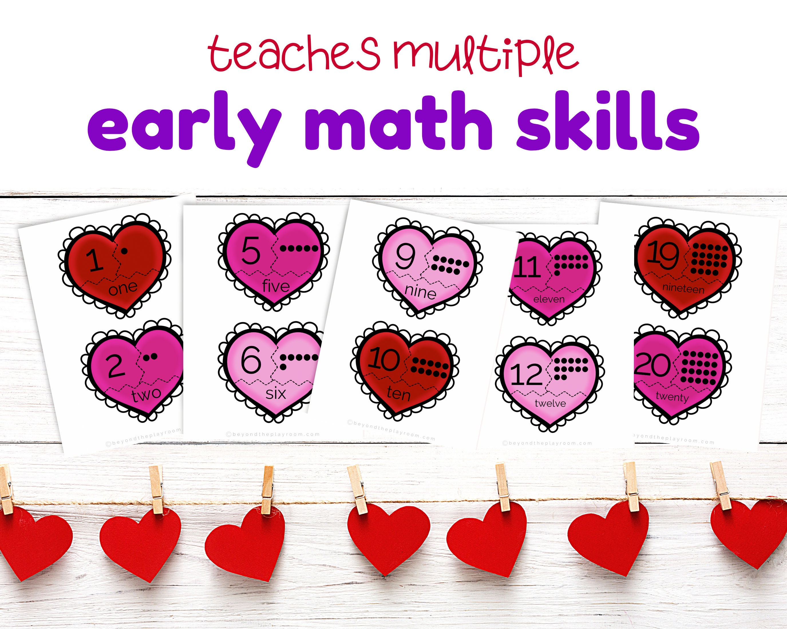Valentine's Day Math Game, Printable Activity for Kids, Puzzle Game for ...