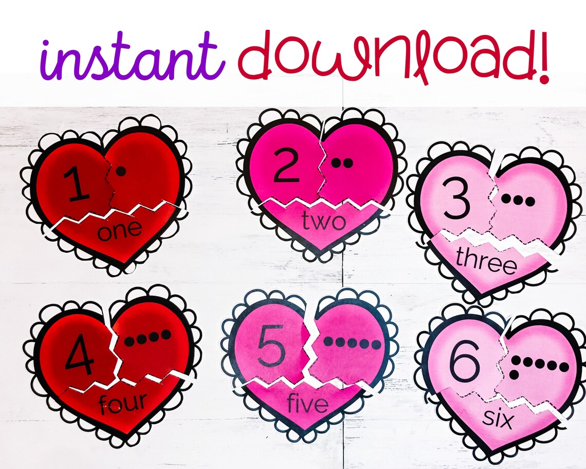 Valentine's Day Math Game, Printable Activity for Kids, Puzzle Game for ...