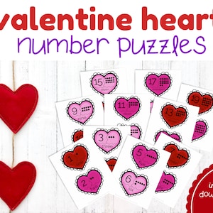 Valentine's Day Math Game, Printable Activity for Kids, Puzzle Game for ...