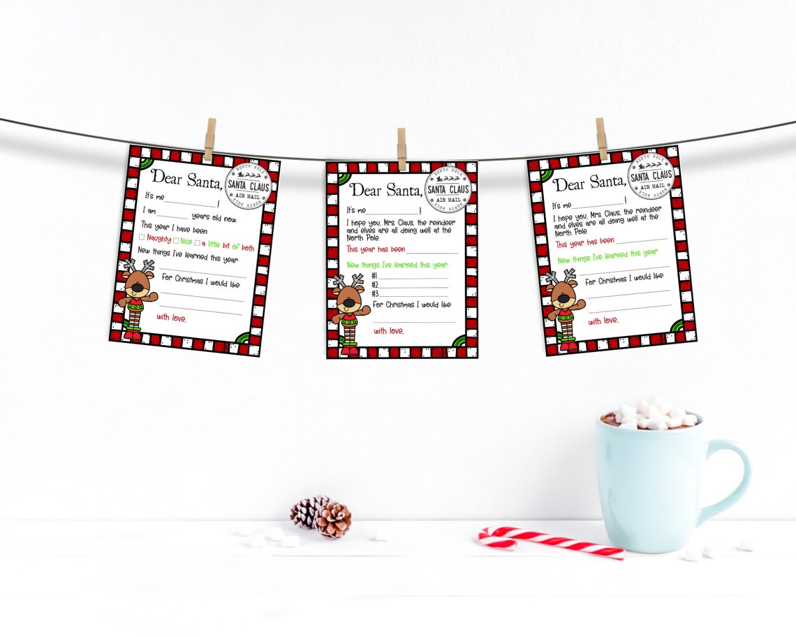 Letter to Santa Printable, Christmas Wish List, Kids Letter to Santa ...