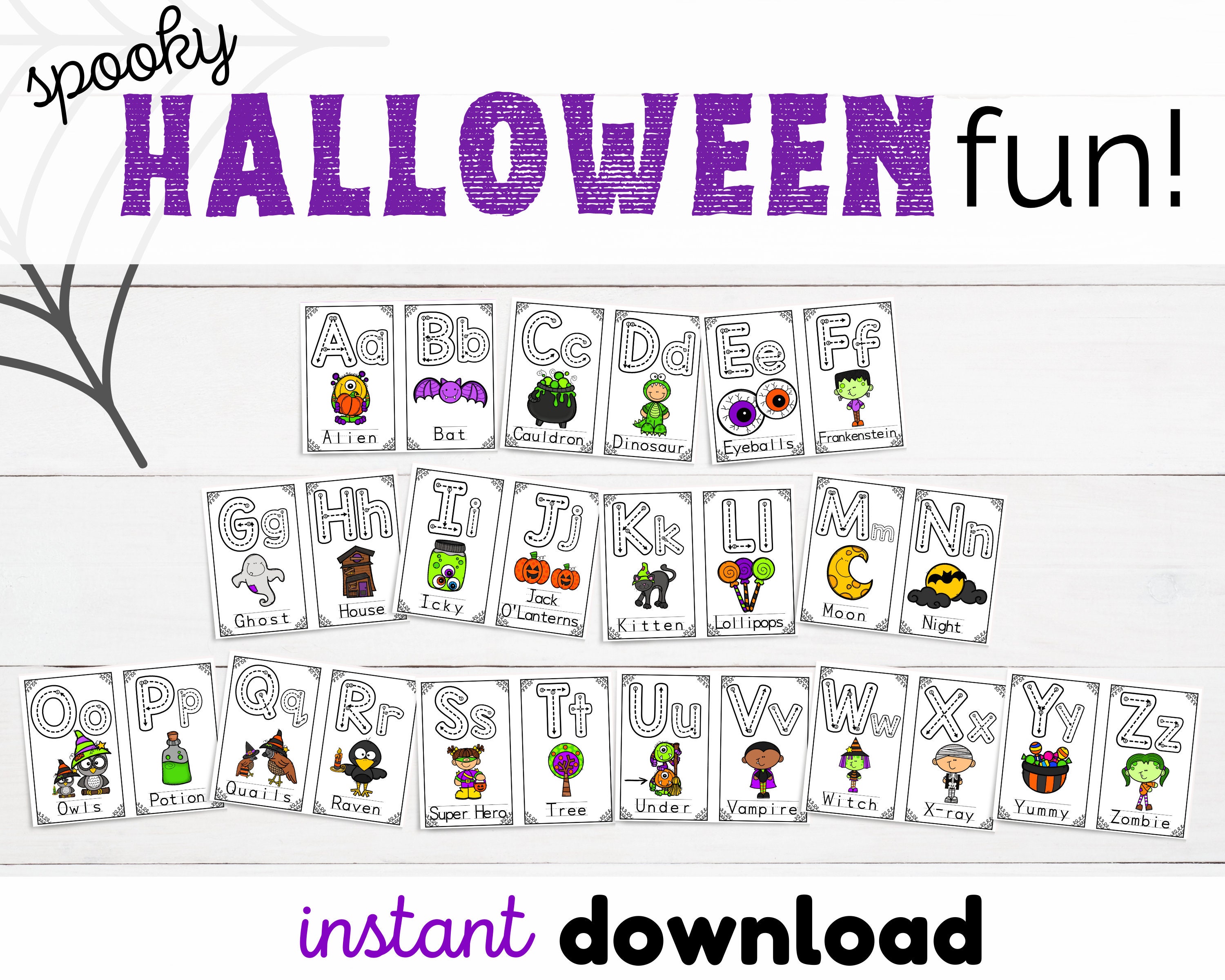 Alphabet Flashcards Printable, Halloween Activity for Kids, Letter ...