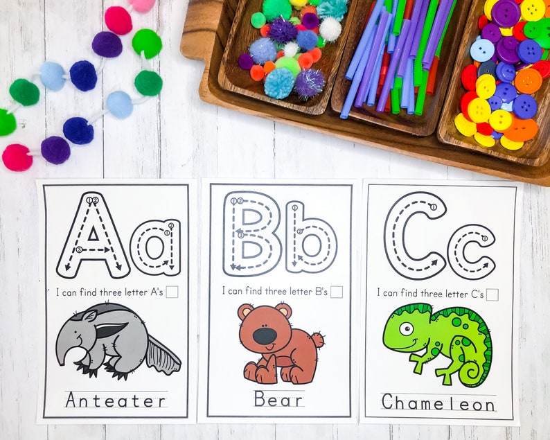 Alphabet Tracing Flashcards, Animal Theme, Printable, Preschool ...