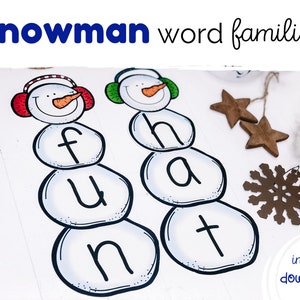 Snowman Activity, Winter Printable Activity, CVC Word Families, Winter ...