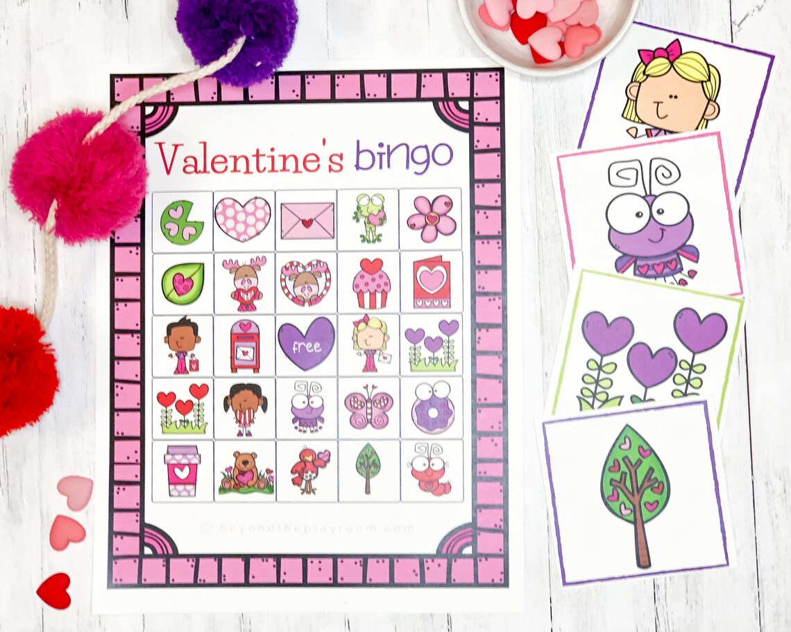 Valentine's Day Bingo Game, Kids Printable Activity, Valentine's Day ...