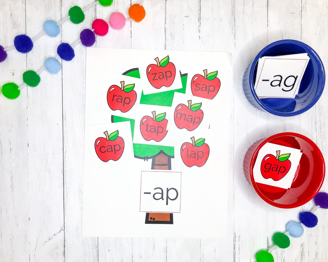 CVC Word Game Word Family Activity Apple Theme Printable - Etsy