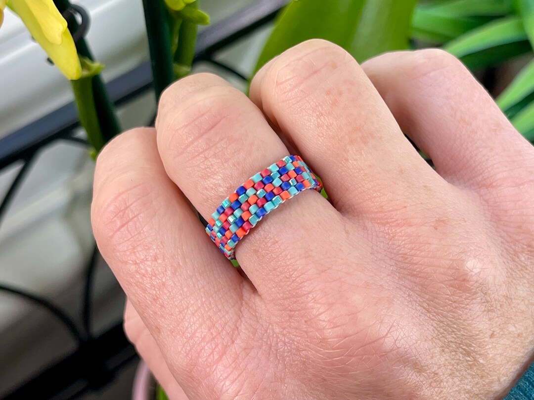 11/0 Delica Seed Bead Ring in Mix10 Southwest, Woven Together With the ...
