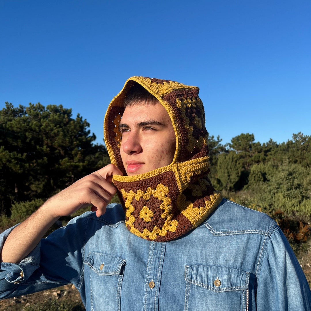 Mustard Brown Crochet Balaclava, Granny Square Colorful Balaclava ...