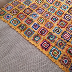 Handmade Yellow Granny Square Crochet Blanket: Retro Afghan Throw - Etsy