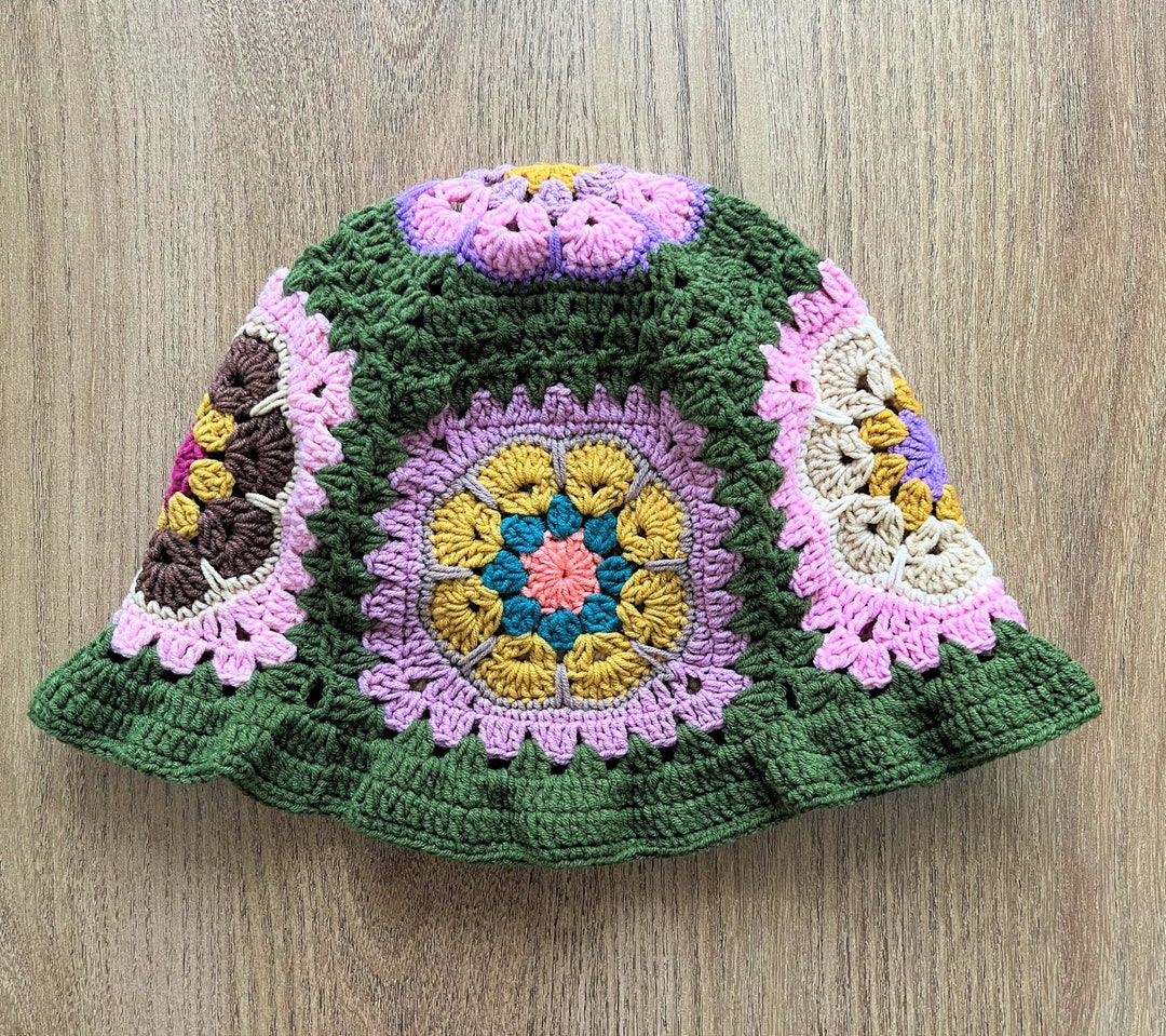 Handknit Granny Square Bucket Hat: Green Boho Cottagecore Style - Etsy
