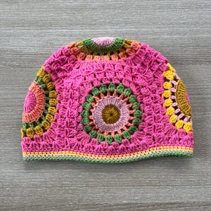 Green Granny Square Beanie, Green Yellow Crochet Beanie, Granny Square ...