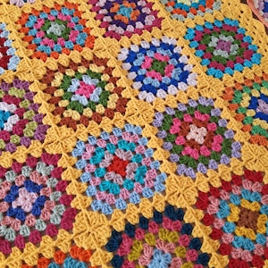 Handmade Yellow Granny Square Crochet Blanket: Retro Afghan Throw - Etsy