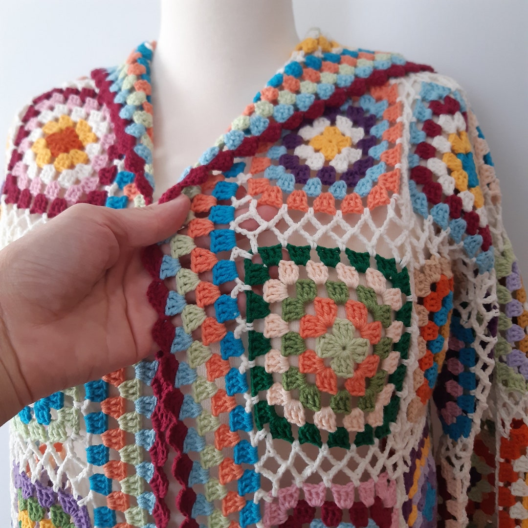 Crochet Granny Square Duster: Colorful Boho Kimono Cardigan - Etsy