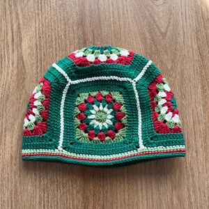 Green Red Crochet Bucket Hat, Crochet Christmas Hat, Red Green Granny ...