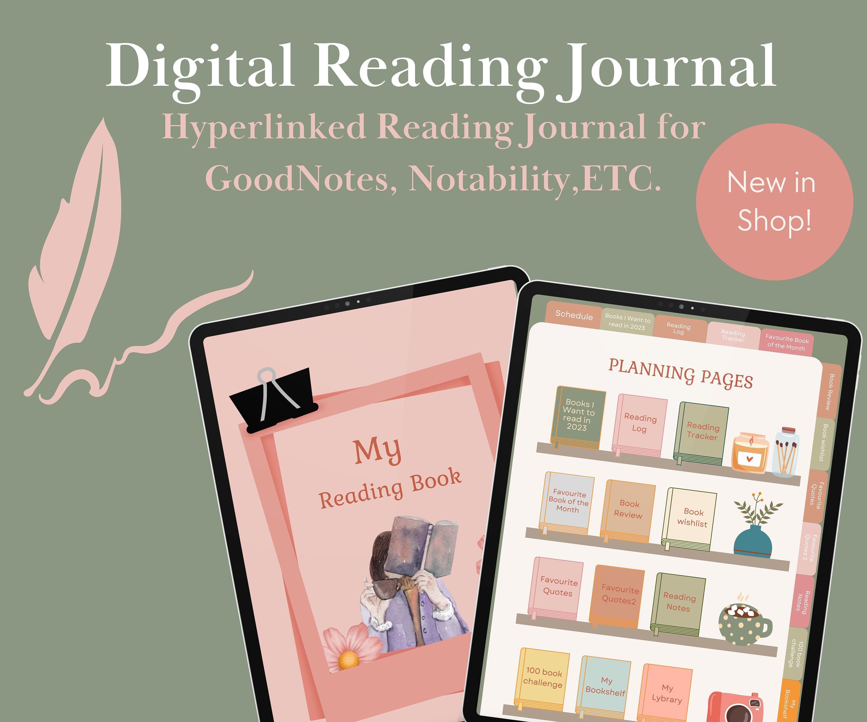 Digital Reading Journal 2023, Book Planner, Reading Digital Planner ...