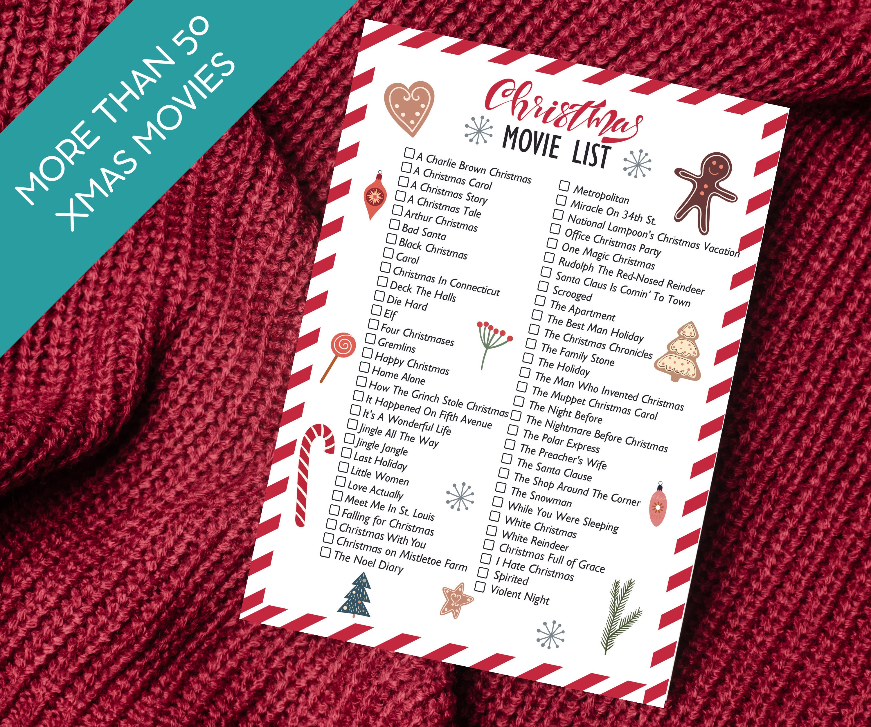Christmas Movie List - 50 Christmas Movies Bucket List - INSTANT ...
