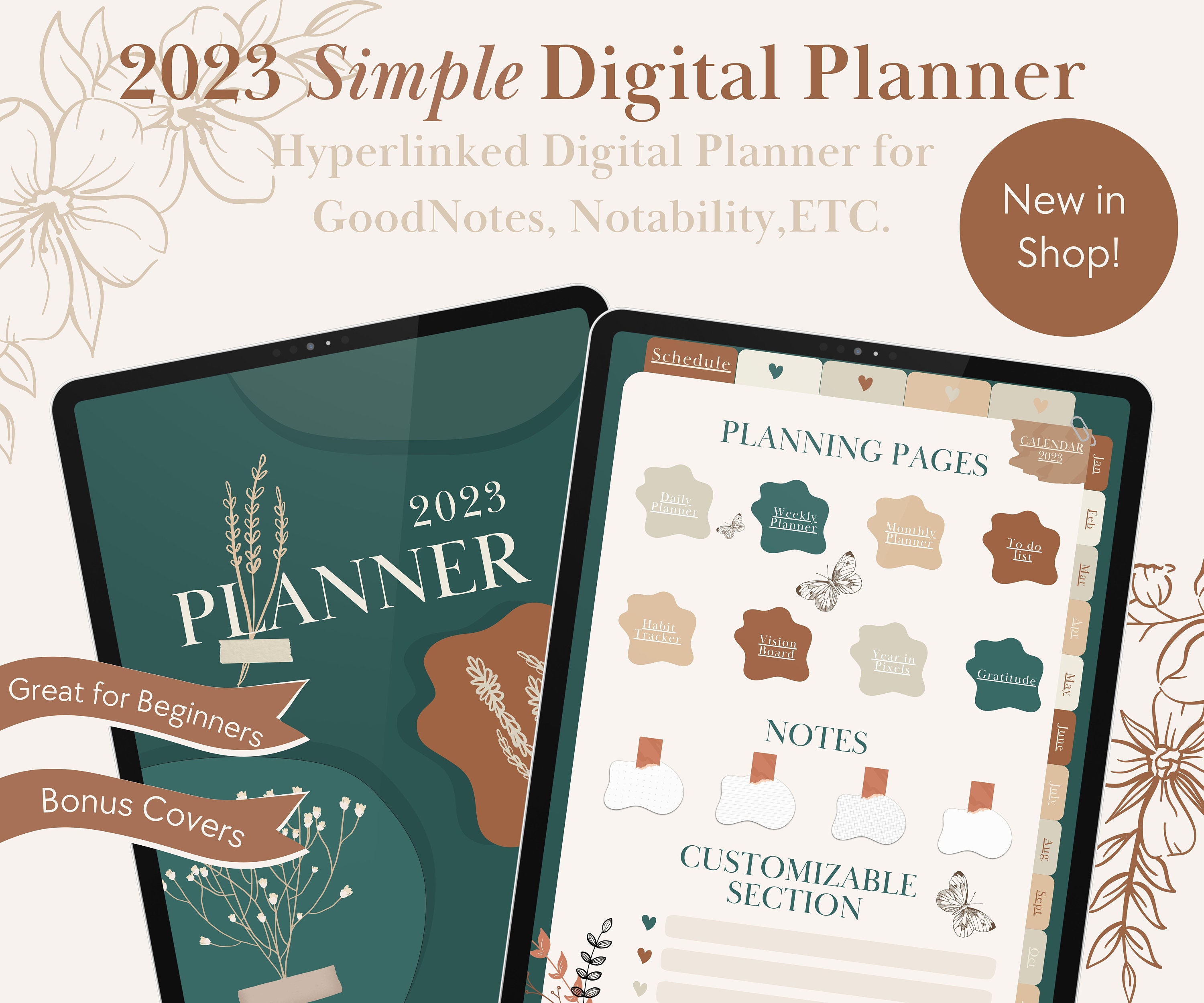 Digital Planner 2023, Boho Planner, Hyperlinked Planner, Goodnotes ...