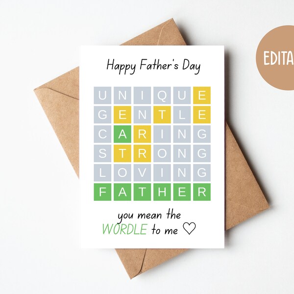 Wordle Themed Fathers Day Card, Editable Custom Fathers Day Card ...
