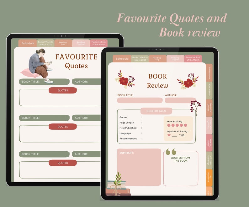 Digital Reading Journal 2023, Book Planner, Reading Digital Planner ...