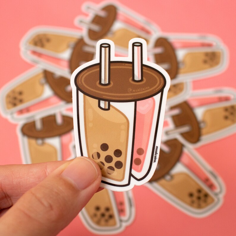 Cute Split Boba Cup Milk Tea Vinyl Sticker waterproof - Etsy