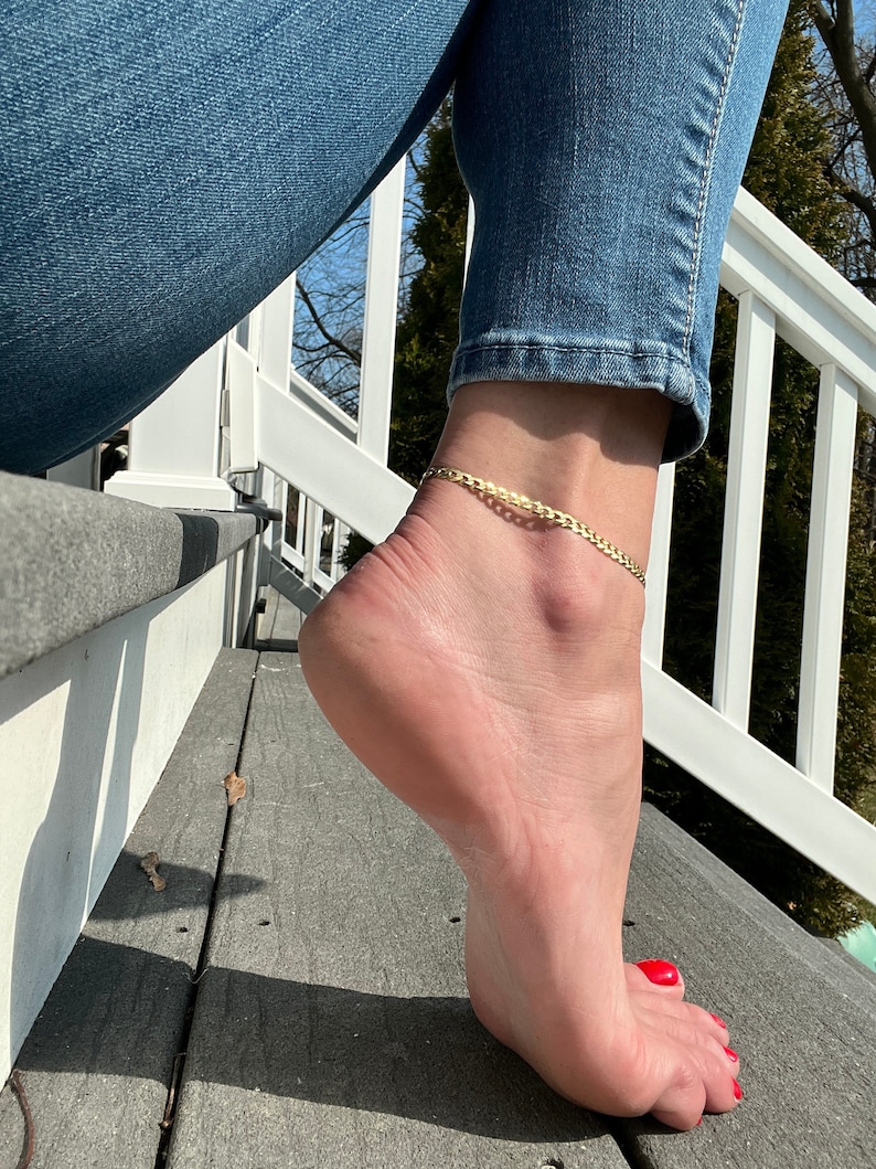Gold Vermeil Flat Curb Anklet 4.3mm 9"+1”ext, Gold Anklet, Gold Ankle ...