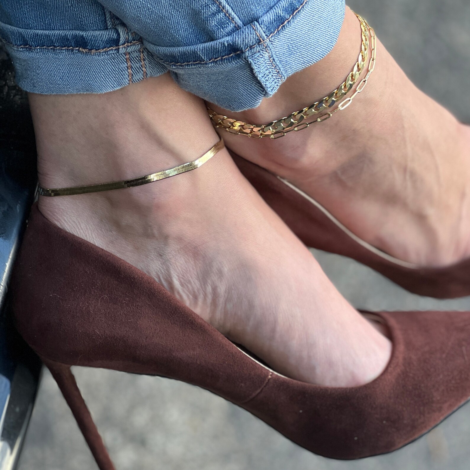 Gold Herringbone and Paperclip Ankle Chain, Jewelry Sets for Women ...