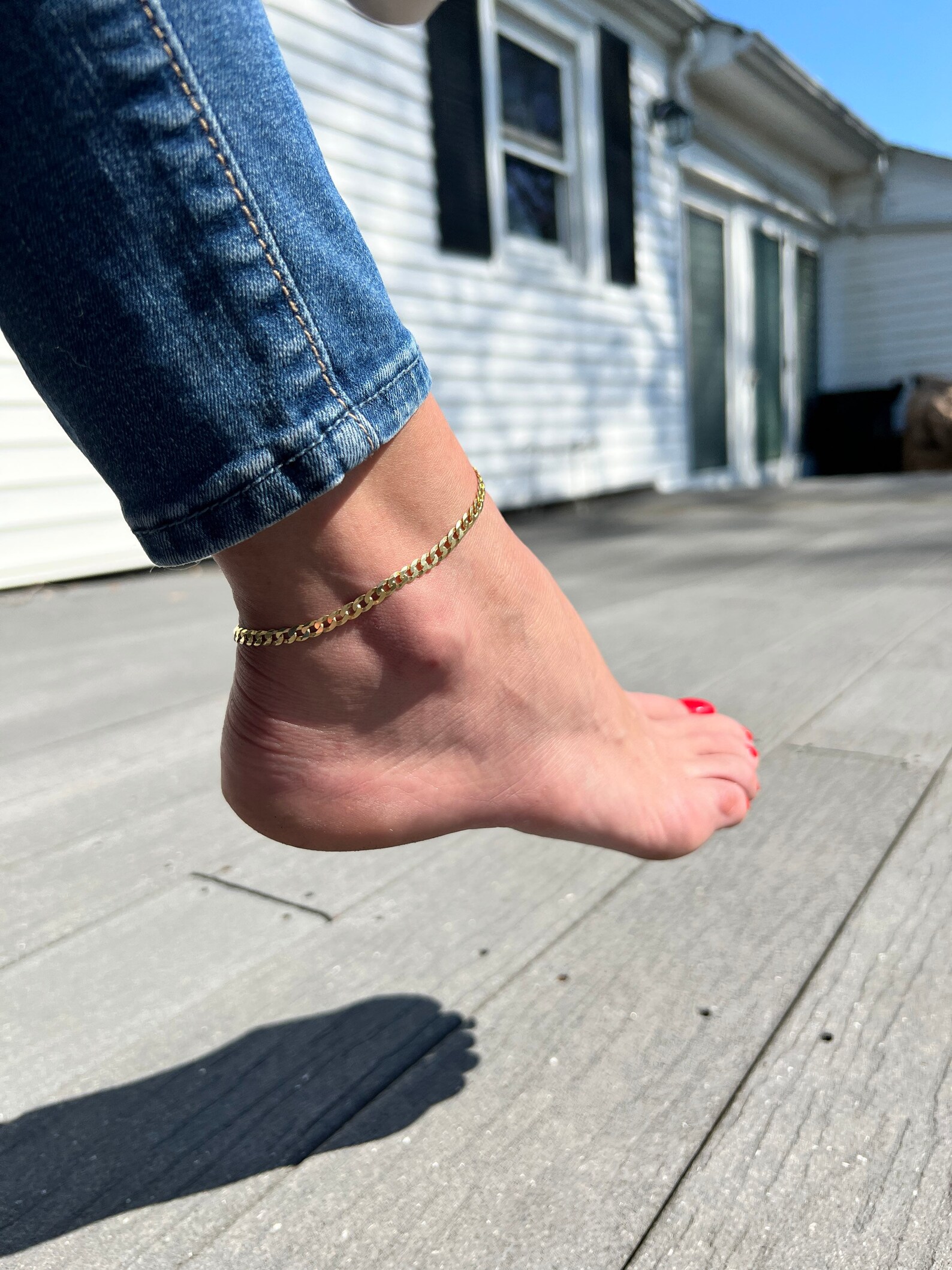 Gold Vermeil Flat Curb Anklet 4.3mm 9"+1”ext, Gold Anklet, Gold Ankle ...