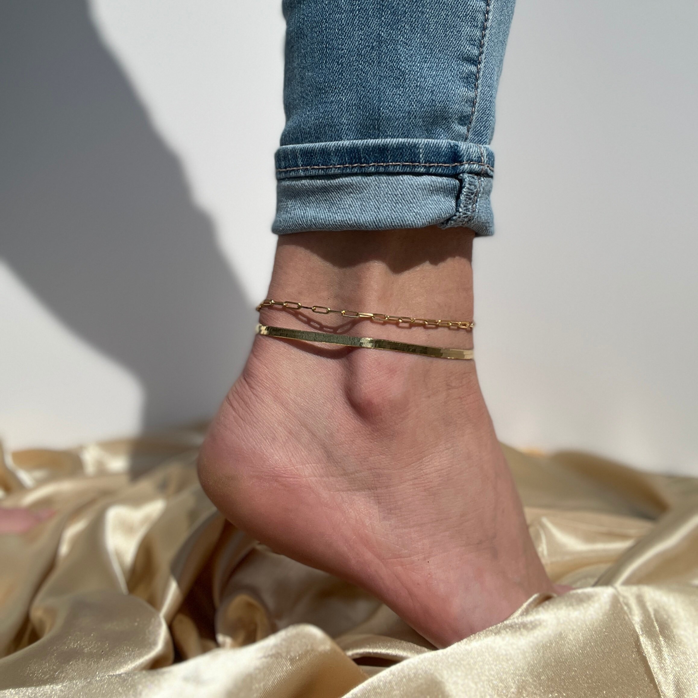 Gold Herringbone and Paperclip Ankle Chain, Jewelry Sets for Women ...