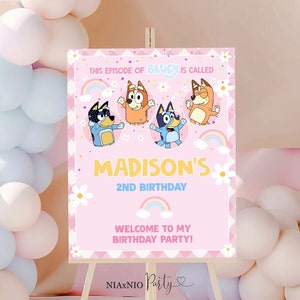 Editable Bluey Welcome Sign for Girl Blue Dog Birthday Sign Bluey ...