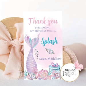 Editable Mermaid Birthday Favor Tags Under the Sea Thank You Tags ...