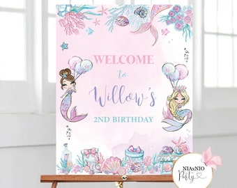 Editable ANY AGE Mermaid Under the Sea Birthday Welcome Sign Mermaid ...