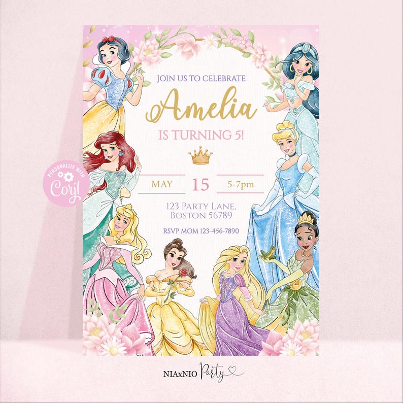 Princess Birthday Invitation: Editable Digital Template (5x7) - Etsy