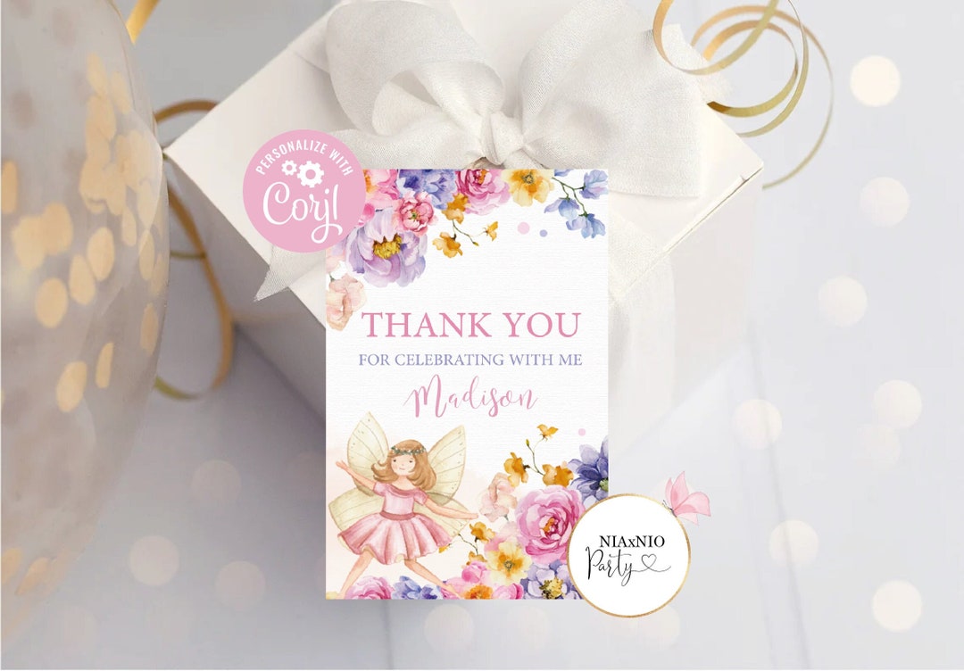 Editable Fairy Birthday Party Favor Tags Enchanted Magical Floral Fairy ...