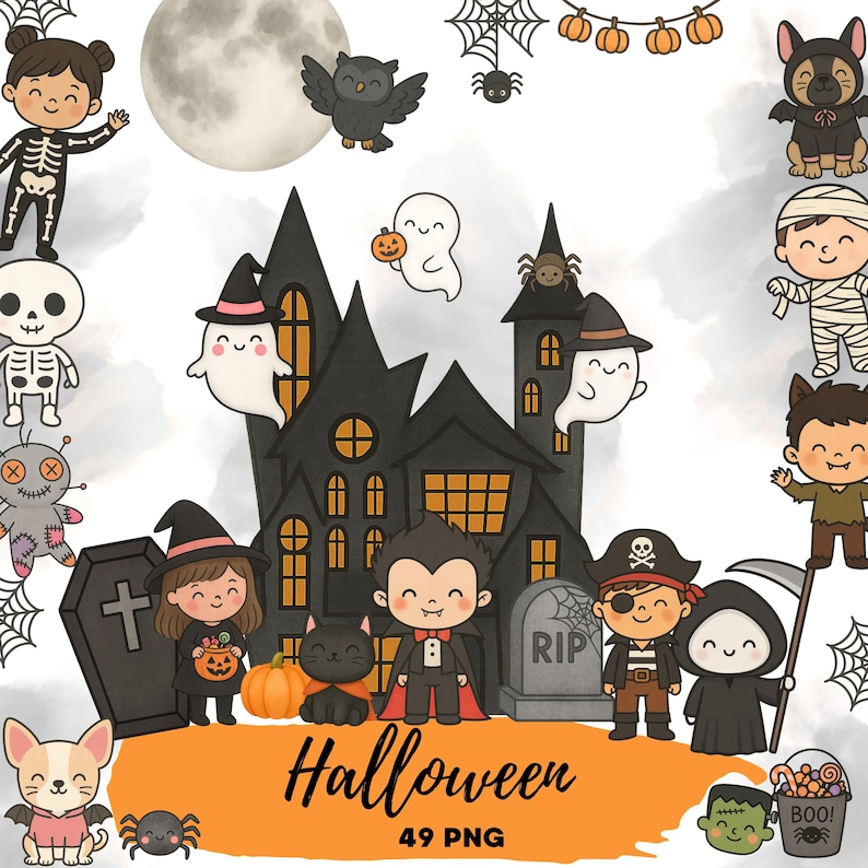 Halloween Clipart Bundle: Kids PNG, Costumes & Characters (instant ...