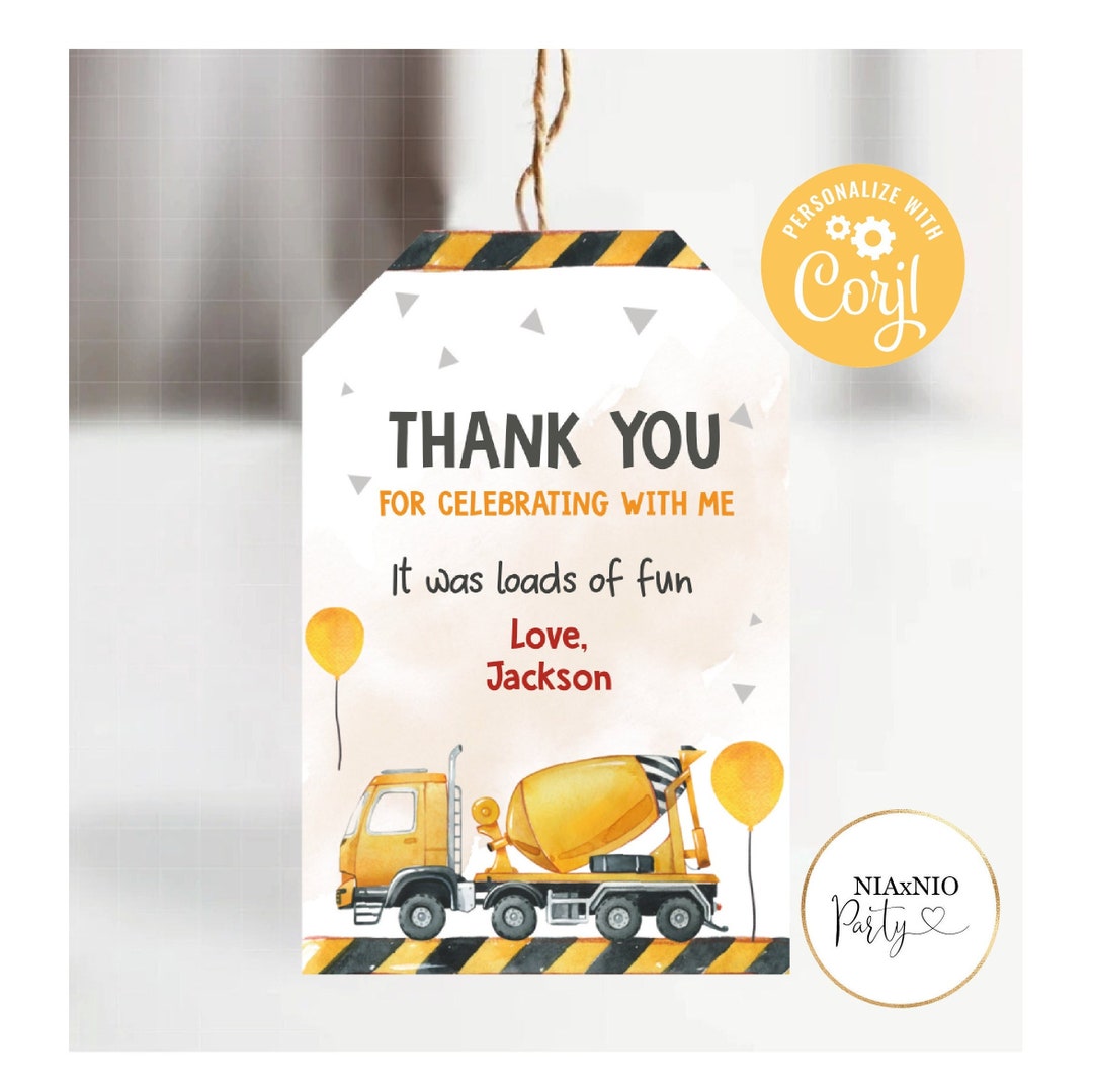 Editable Construction Square Favor Tags Dump Truck Digger - Etsy