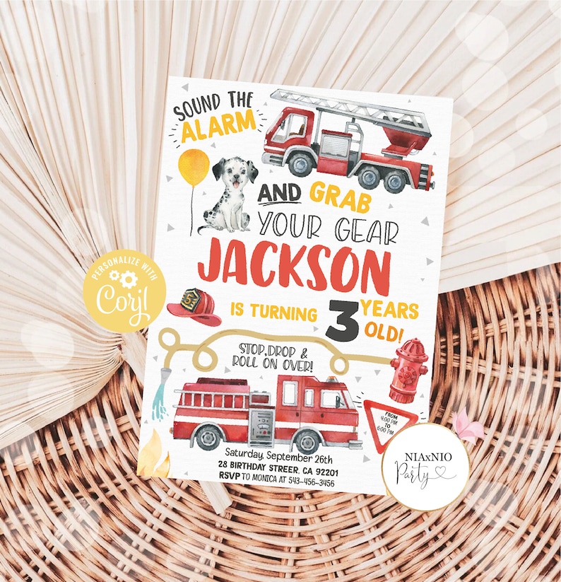 EDITABLE Fire Truck Invitation Firetruck Invitation Fire - Etsy