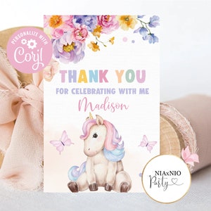 Editable Unicorn Favor Tags Unicorn Magical Birthday Thank You Tags ...