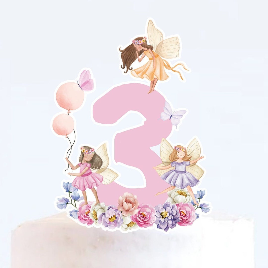 THREE FAIRY TOPPER Birthday Cake Enchanted Forest Girl Birthday Party ...