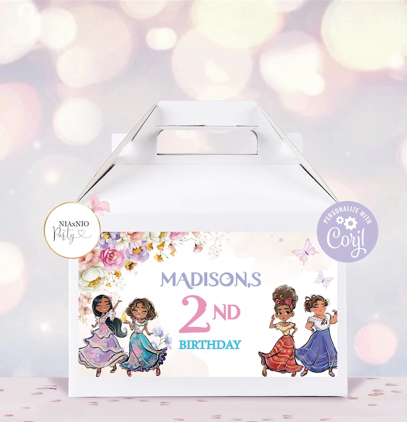 LA FAMILIA Editable Gable Gift Box Label Birthday Girl Favor - Etsy