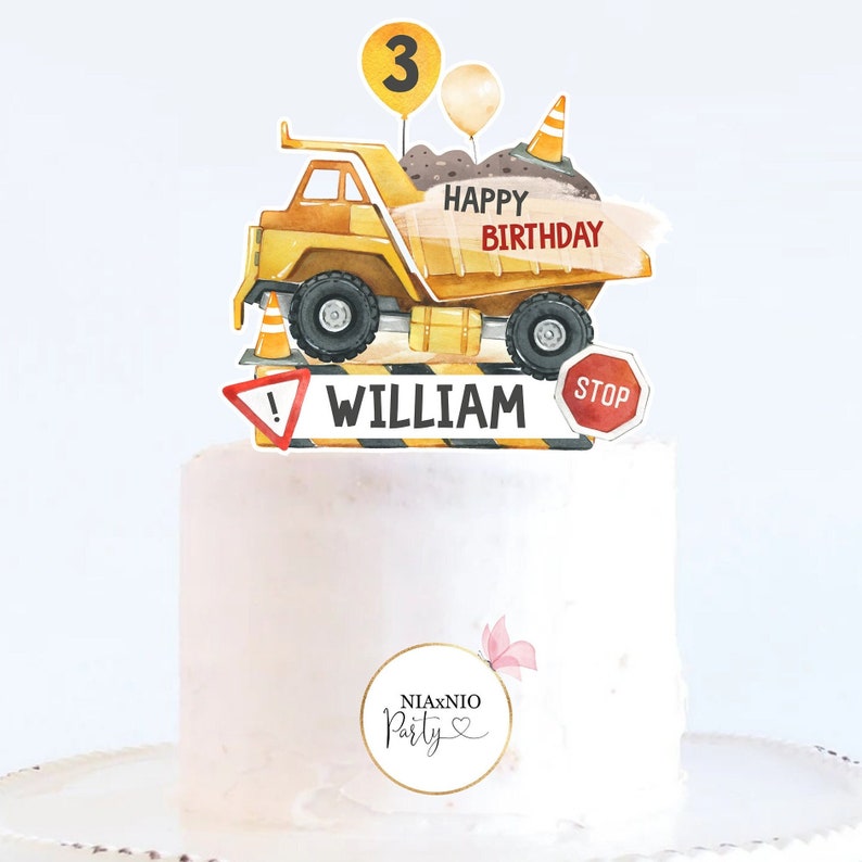 Editable Construction Truck Cake Topper: Birthday Party Decor (digital ...