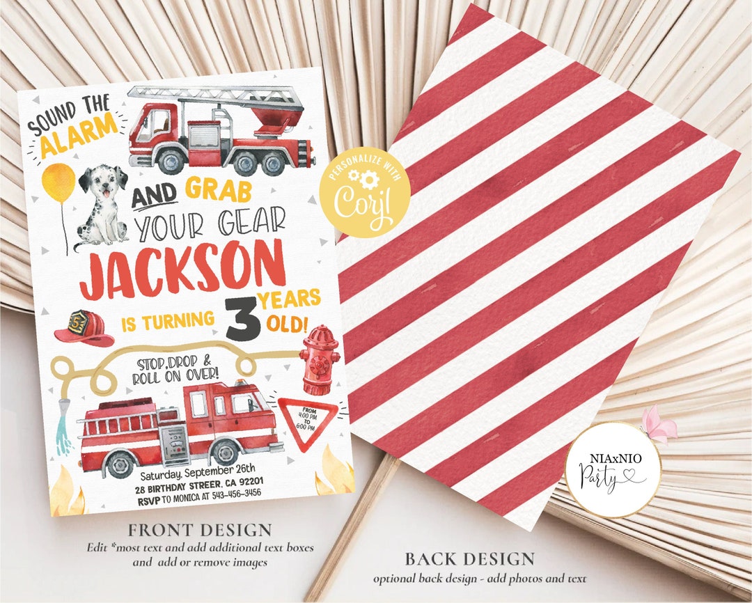 EDITABLE Fire Truck Invitation, Firetruck Invitation, Fire Engine ...