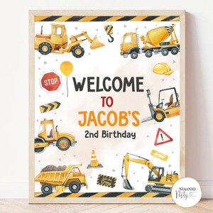 Editable Construction Welcome Sign Dump Truck Digger Excavator ...