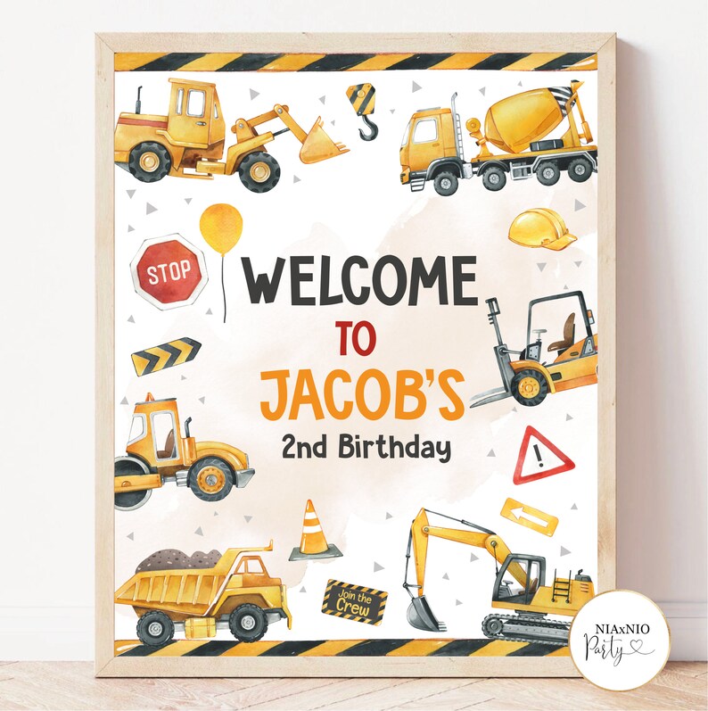 Editable Construction Welcome Sign Dump Truck Digger Excavator - Etsy