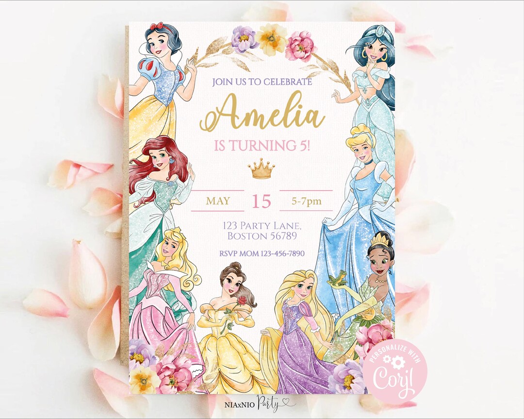 EDITABLE Template Princess Birthday Invitation Princess Birthday ...