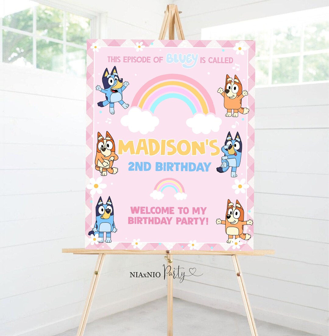Editable Bluey Welcome Sign for Girl Blue Dog Birthday Sign Bluey ...